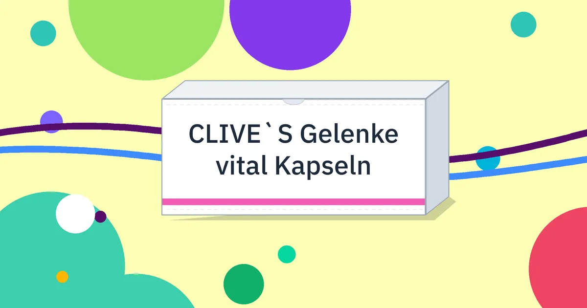 Symbolbild: Packung mit der Aufschrift CLIVE`S Gelenke vital Kapseln (PZN 11856230) – Verfügbarkeit und Bezug in Apotheken in Frankfurt am Main