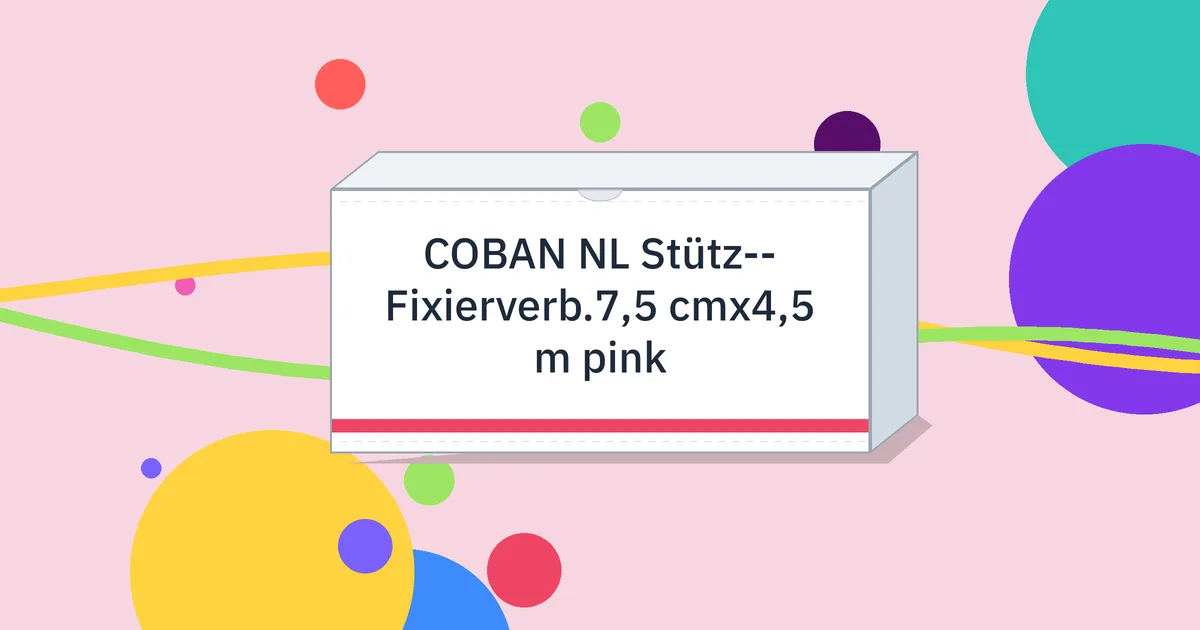 Symbolbild: Packung mit der Aufschrift COBAN NL Stütz--Fixierverb.7,5 cmx4,5 m pink (PZN 18065951) – Verfügbarkeit und Bezug in Apotheken in Frankfurt am Main