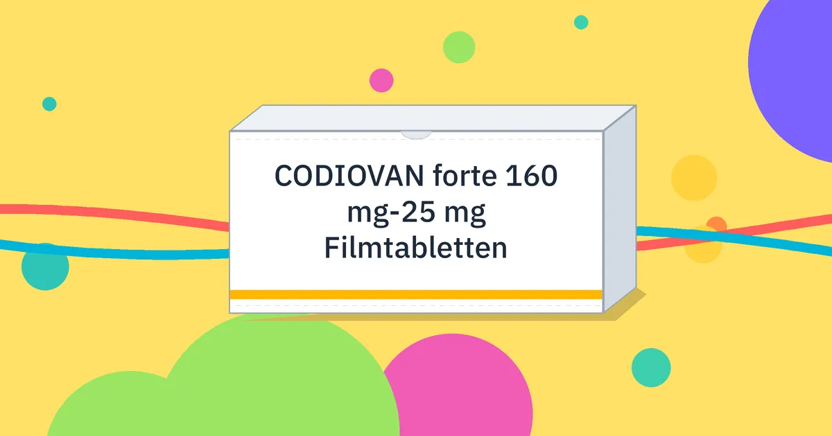 Symbolbild: Packung mit der Aufschrift CODIOVAN forte 160 mg-25 mg Filmtabletten (PZN 10851584) – Verfügbarkeit und Bezug in Apotheken in Frankfurt am Main