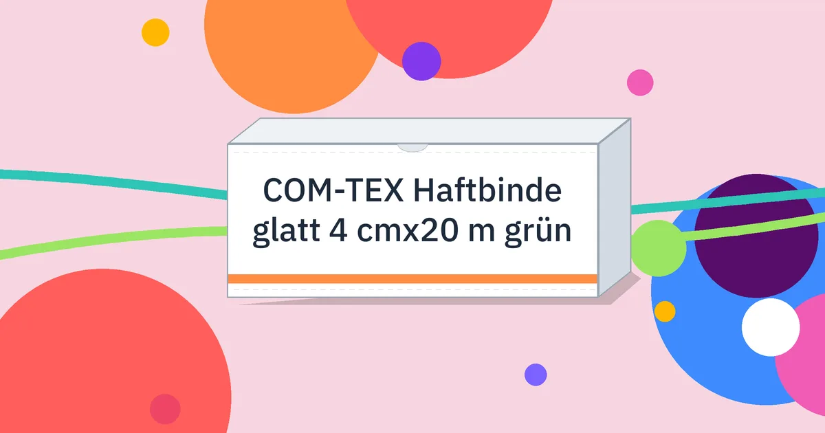 Symbolbild: Packung mit der Aufschrift COM-TEX Haftbinde glatt 4 cmx20 m grün (PZN 18469619) – Verfügbarkeit und Bezug in Apotheken in Frankfurt am Main