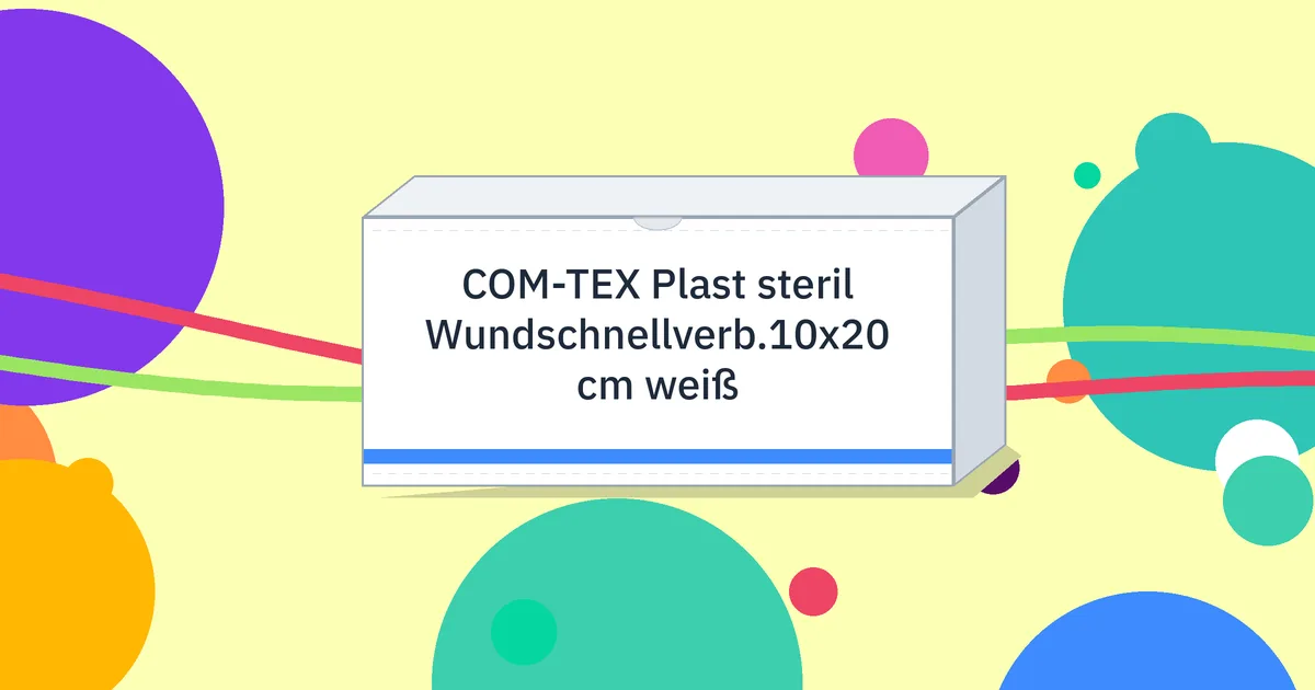 Symbolbild: Packung mit der Aufschrift COM-TEX Plast steril Wundschnellverb.10x20 cm weiß (PZN 14046595) – Verfügbarkeit und Bezug in Apotheken in Frankfurt am Main