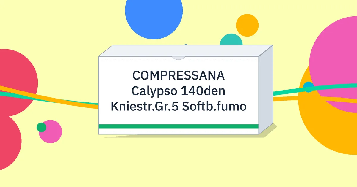 Symbolbild: Packung mit der Aufschrift COMPRESSANA Calypso 140den Kniestr.Gr.5 Softb.fumo (PZN 09077139) – Verfügbarkeit und Bezug in Apotheken in Frankfurt am Main