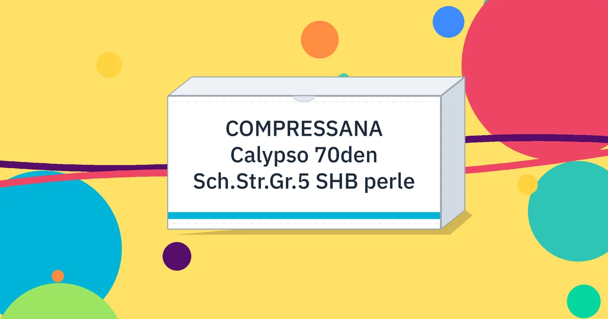 Symbolbild: Packung mit der Aufschrift COMPRESSANA Calypso 70den Sch.Str.Gr.5 SHB perle (PZN 08911020) – Verfügbarkeit und Bezug in Apotheken in Frankfurt am Main