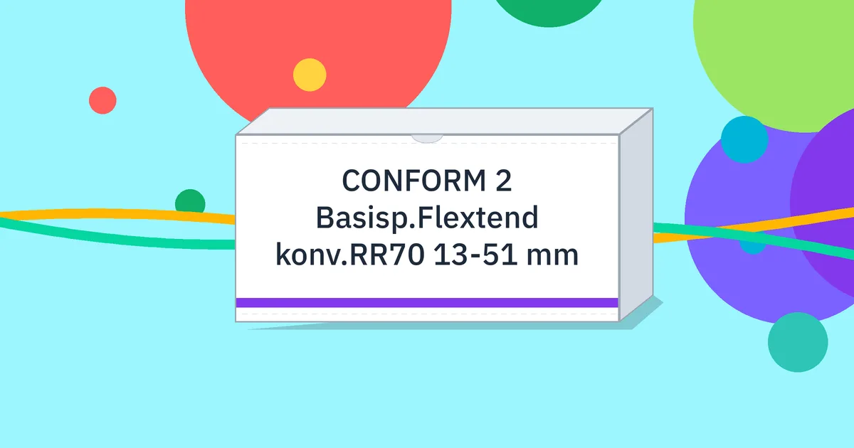 Symbolbild: Packung mit der Aufschrift CONFORM 2 Basisp.Flextend konv.RR70 13-51 mm (PZN 10100903) – Verfügbarkeit und Bezug in Apotheken in Frankfurt am Main