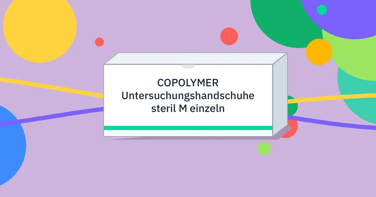 Symbolbild: Packung mit der Aufschrift COPOLYMER Untersuchungshandschuhe steril M einzeln (PZN 20361208) – Verfügbarkeit und Bezug in Apotheken in Frankfurt am Main