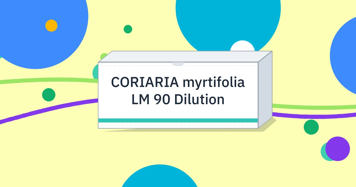 Symbolbild: Packung mit der Aufschrift CORIARIA myrtifolia LM 90 Dilution (PZN 13451951) – Verfügbarkeit und Bezug in Apotheken in Frankfurt am Main