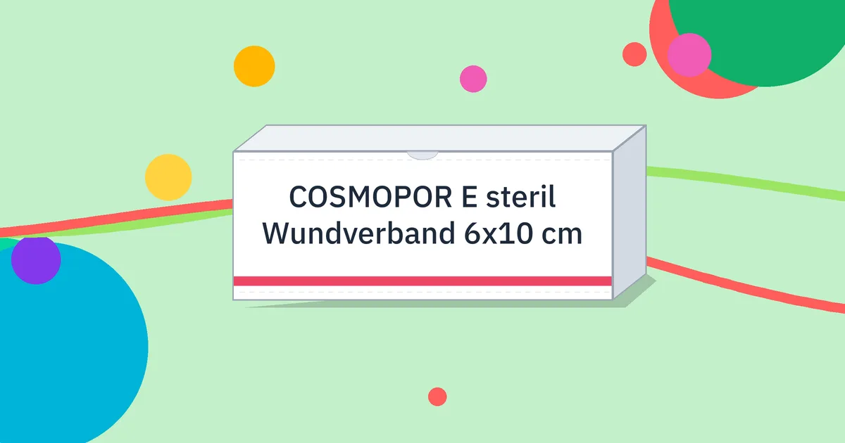 Symbolbild: Packung mit der Aufschrift COSMOPOR E steril Wundverband 6x10 cm (PZN 13816826) – Verfügbarkeit und Bezug in Apotheken in Frankfurt am Main