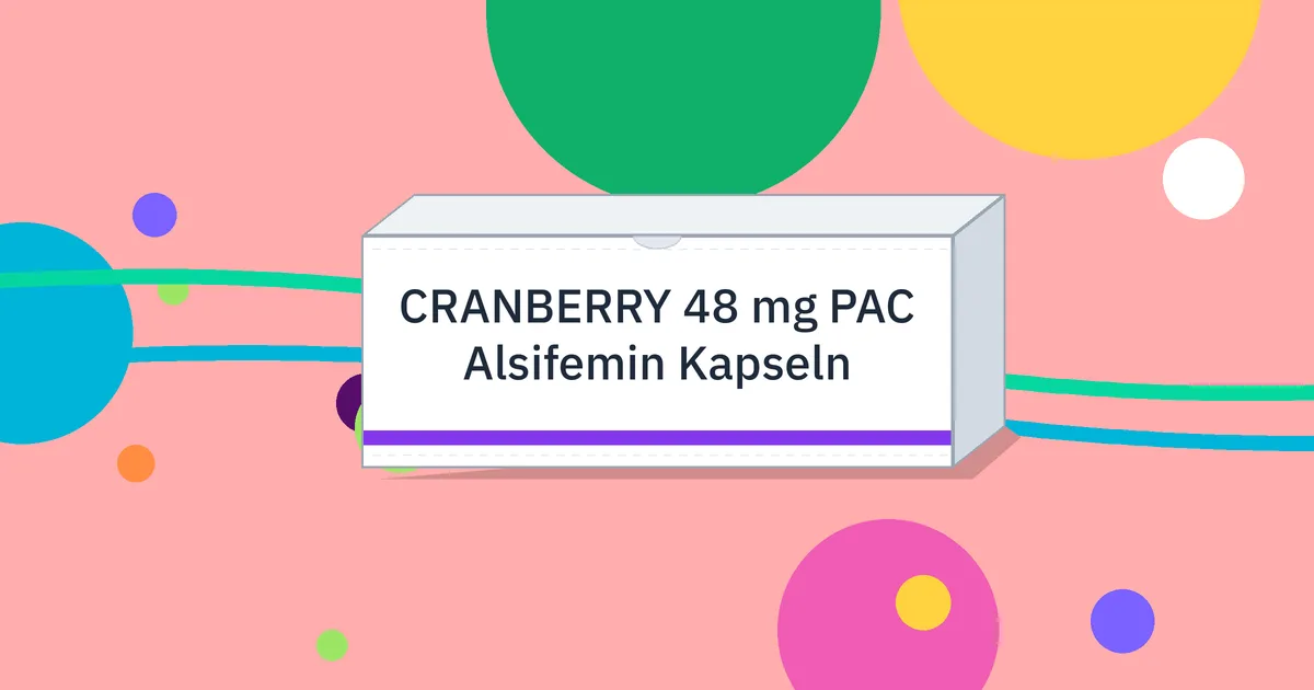 Symbolbild: Packung mit der Aufschrift CRANBERRY 48 mg PAC Alsifemin Kapseln (PZN 17528685) – Verfügbarkeit und Bezug in Apotheken in Frankfurt am Main
