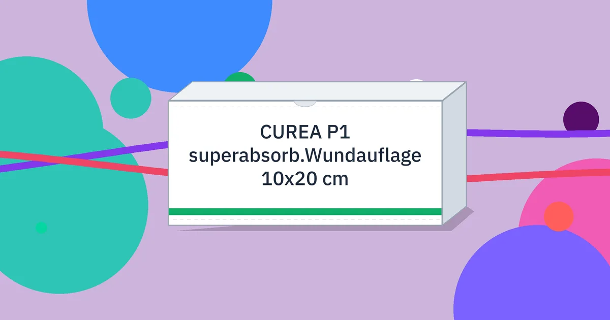 Symbolbild: Packung mit der Aufschrift CUREA P1 superabsorb.Wundauflage 10x20 cm (PZN 10127931) – Verfügbarkeit und Bezug in Apotheken in Frankfurt am Main