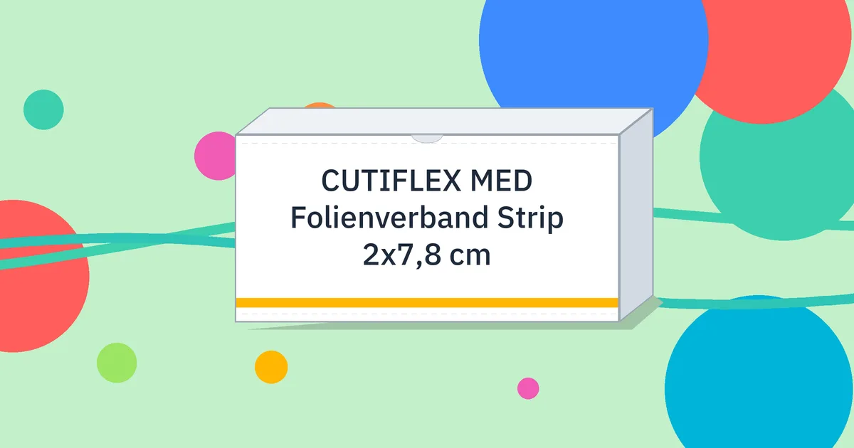 Symbolbild: Packung mit der Aufschrift CUTIFLEX MED Folienverband Strip 2x7,8 cm (PZN 17502697) – Verfügbarkeit und Bezug in Apotheken in Frankfurt am Main