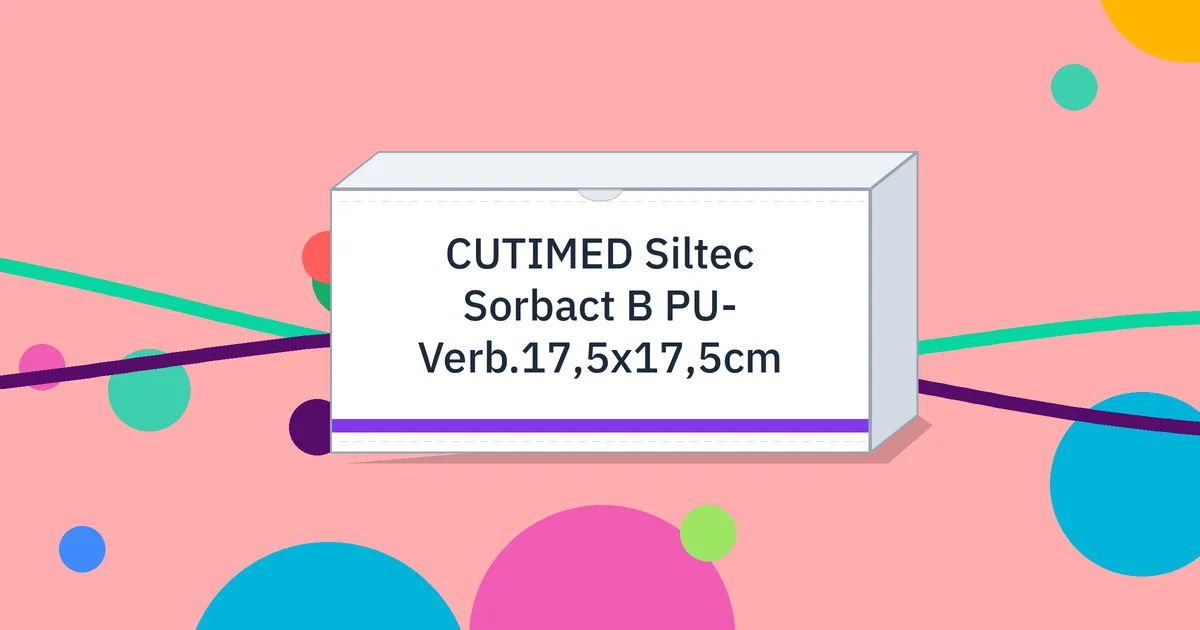 Symbolbild: Packung mit der Aufschrift CUTIMED Siltec Sorbact B PU-Verb.17,5x17,5cm (PZN 07343157) – Verfügbarkeit und Bezug in Apotheken in Frankfurt am Main