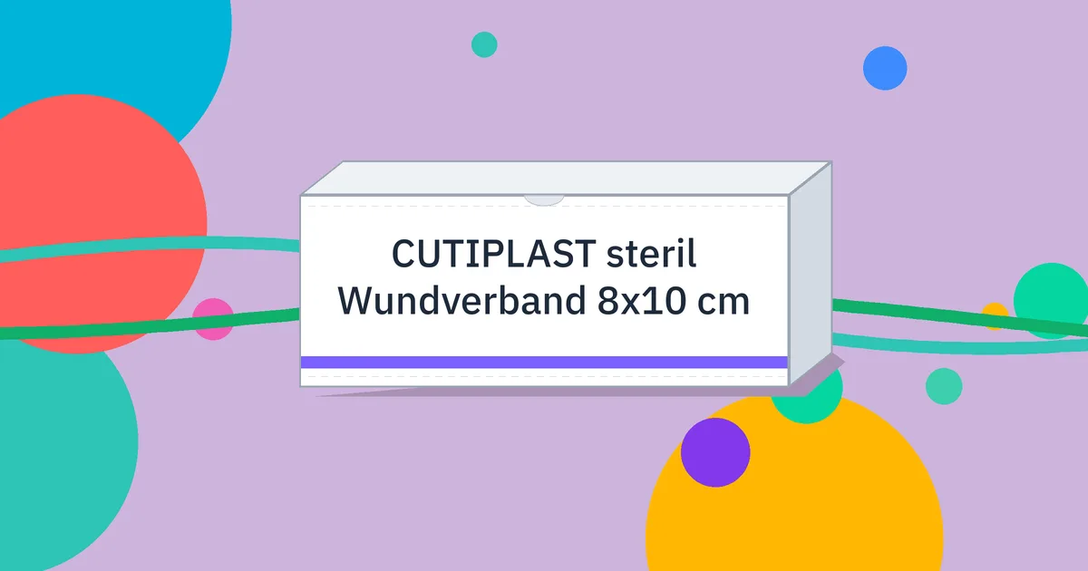Symbolbild: Packung mit der Aufschrift CUTIPLAST steril Wundverband 8x10 cm (PZN 14329732) – Verfügbarkeit und Bezug in Apotheken in Frankfurt am Main