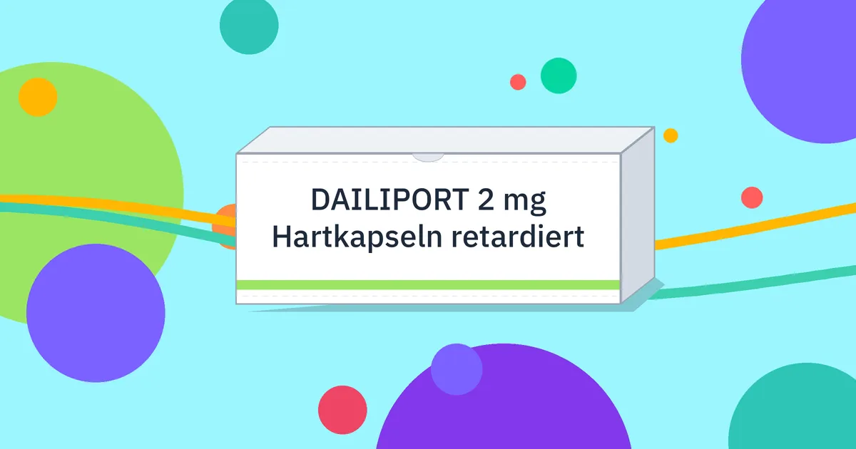 Symbolbild: Packung mit der Aufschrift DAILIPORT 2 mg Hartkapseln retardiert (PZN 16228745) – Verfügbarkeit und Bezug in Apotheken in Frankfurt am Main