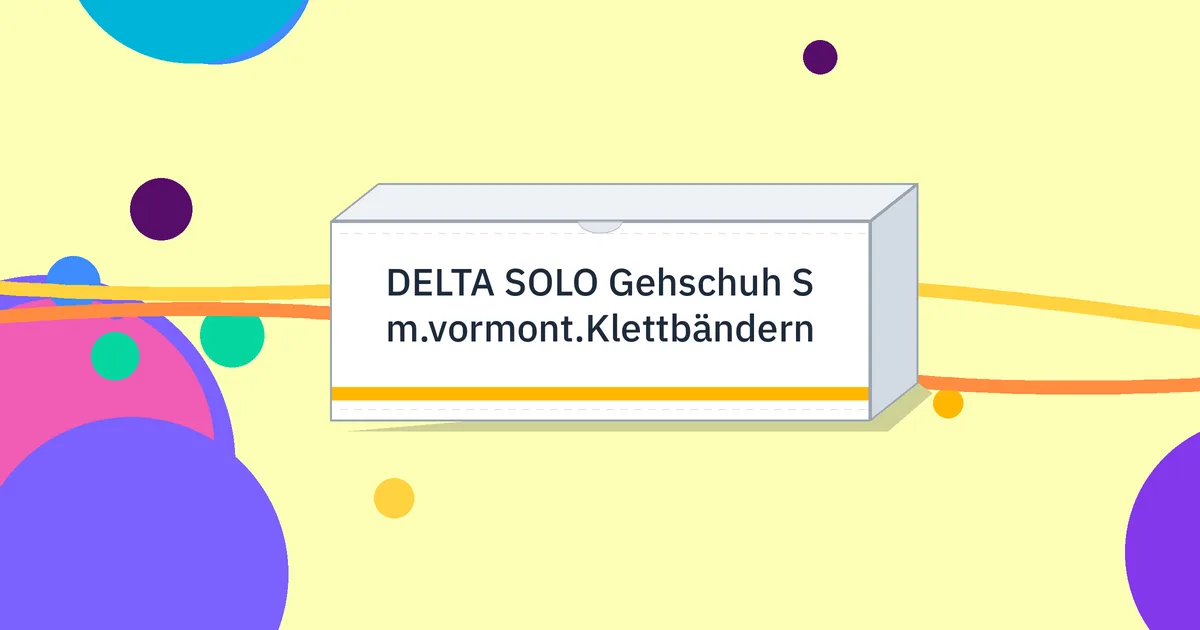 Symbolbild: Packung mit der Aufschrift DELTA SOLO Gehschuh S m.vormont.Klettbändern (PZN 11027634) – Verfügbarkeit und Bezug in Apotheken in Frankfurt am Main