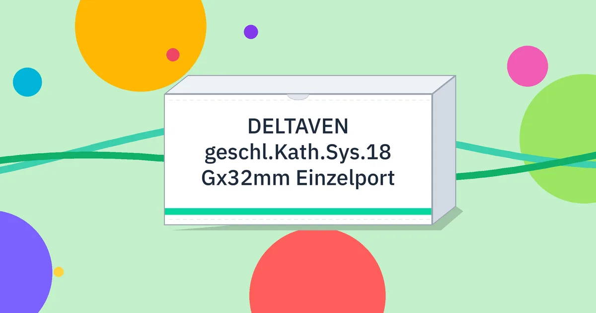 Symbolbild: Packung mit der Aufschrift DELTAVEN geschl.Kath.Sys.18 Gx32mm Einzelport (PZN 13977512) – Verfügbarkeit und Bezug in Apotheken in Frankfurt am Main