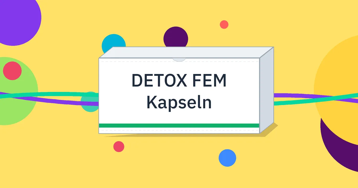 Symbolbild: Packung mit der Aufschrift DETOX FEM Kapseln (PZN 13059696) – Verfügbarkeit und Bezug in Apotheken in Frankfurt am Main
