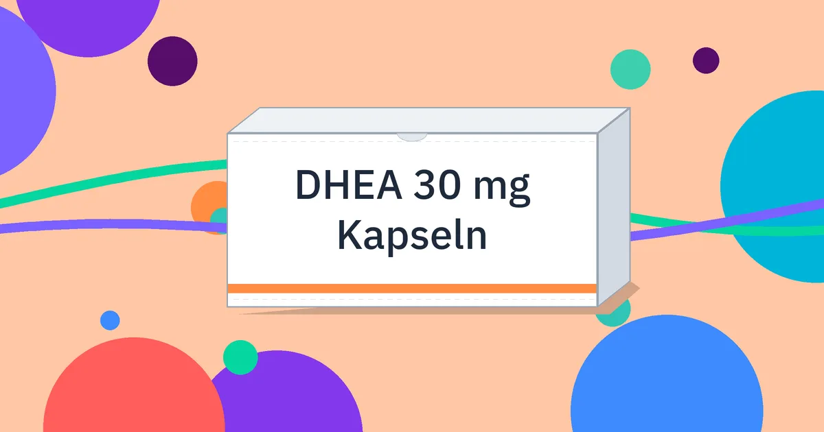 Symbolbild: Packung mit der Aufschrift DHEA 30 mg Kapseln (PZN 18718092) – Verfügbarkeit und Bezug in Apotheken in Frankfurt am Main