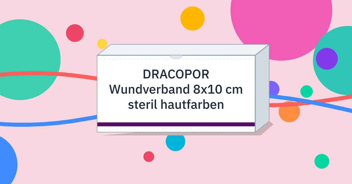Symbolbild: Packung mit der Aufschrift DRACOPOR Wundverband 8x10 cm steril hautfarben (PZN 06887872) – Verfügbarkeit und Bezug in Apotheken in Frankfurt am Main