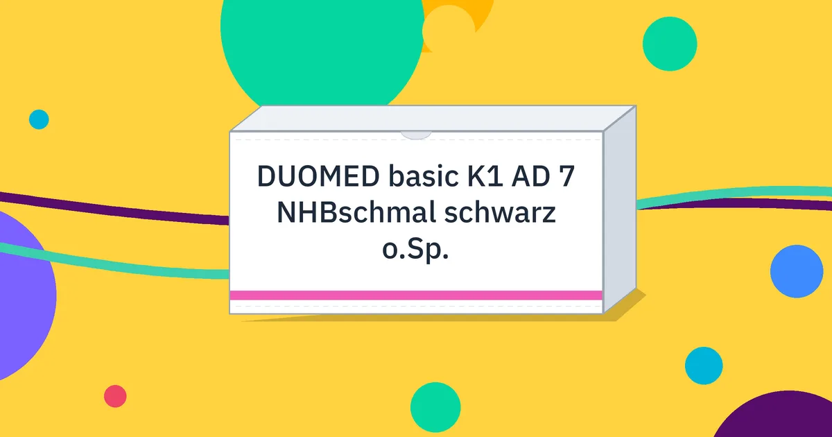 Symbolbild: Packung mit der Aufschrift DUOMED basic K1 AD 7 NHBschmal schwarz o.Sp. (PZN 20903750) – Verfügbarkeit und Bezug in Apotheken in Frankfurt am Main