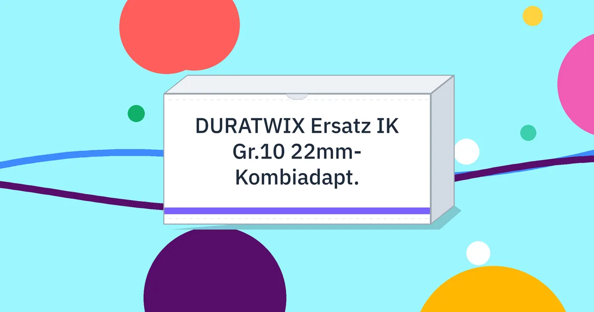 Symbolbild: Packung mit der Aufschrift DURATWIX Ersatz IK Gr.10 22mm-Kombiadapt. (PZN 06979775) – Verfügbarkeit und Bezug in Apotheken in Frankfurt am Main