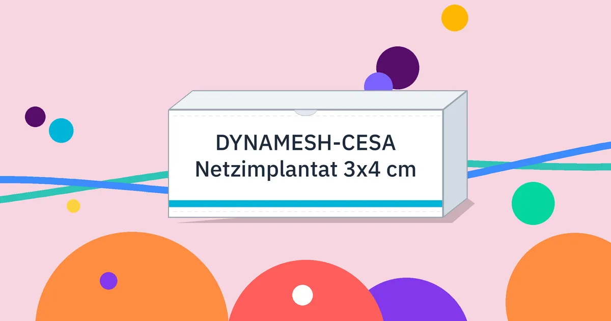 Symbolbild: Packung mit der Aufschrift DYNAMESH-CESA Netzimplantat 3x4 cm (PZN 19390044) – Verfügbarkeit und Bezug in Apotheken in Frankfurt am Main