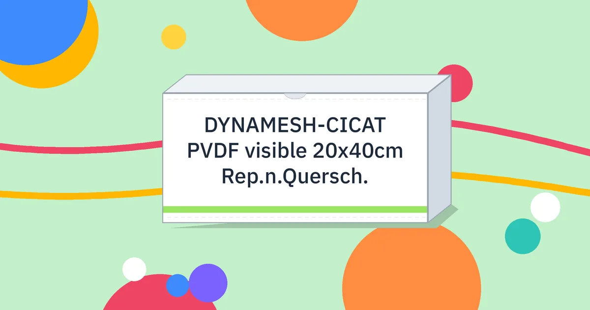 Symbolbild: Packung mit der Aufschrift DYNAMESH-CICAT PVDF visible 20x40cm Rep.n.Quersch. (PZN 19389555) – Verfügbarkeit und Bezug in Apotheken in Frankfurt am Main