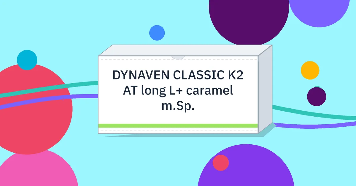 Symbolbild: Packung mit der Aufschrift DYNAVEN CLASSIC K2 AT long L+ caramel m.Sp. (PZN 18419432) – Verfügbarkeit und Bezug in Apotheken in Frankfurt am Main
