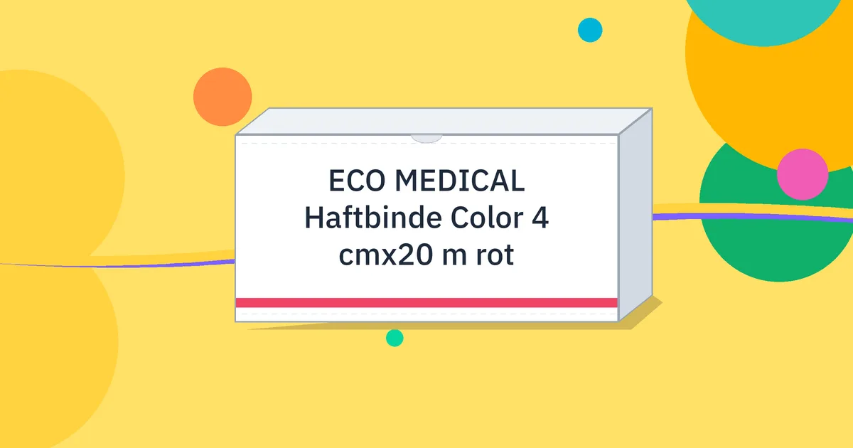 Symbolbild: Packung mit der Aufschrift ECO MEDICAL Haftbinde Color 4 cmx20 m rot (PZN 00750037) – Verfügbarkeit und Bezug in Apotheken in Frankfurt am Main