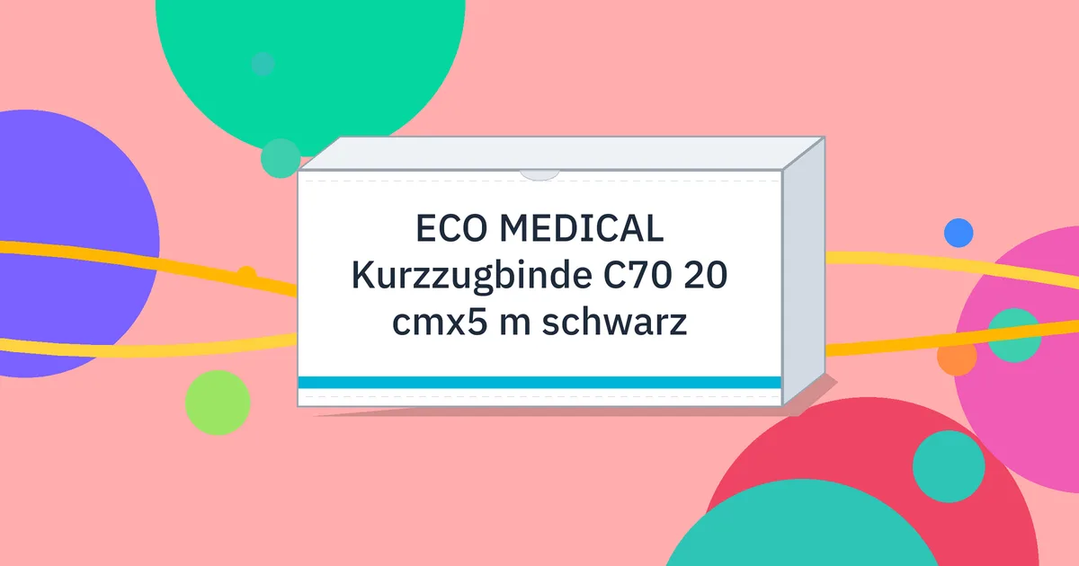 Symbolbild: Packung mit der Aufschrift ECO MEDICAL Kurzzugbinde C70 20 cmx5 m schwarz (PZN 11171733) – Verfügbarkeit und Bezug in Apotheken in Frankfurt am Main
