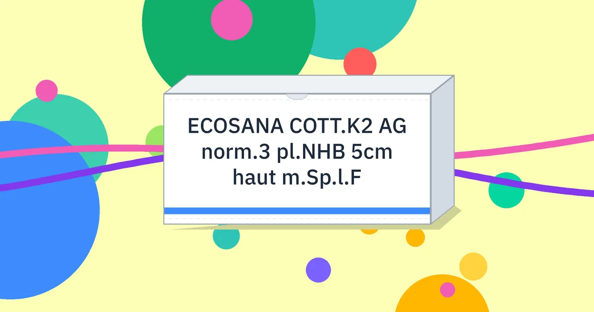 Symbolbild: Packung mit der Aufschrift ECOSANA COTT.K2 AG norm.3 pl.NHB 5cm haut m.Sp.l.F (PZN 16949663) – Verfügbarkeit und Bezug in Apotheken in Frankfurt am Main