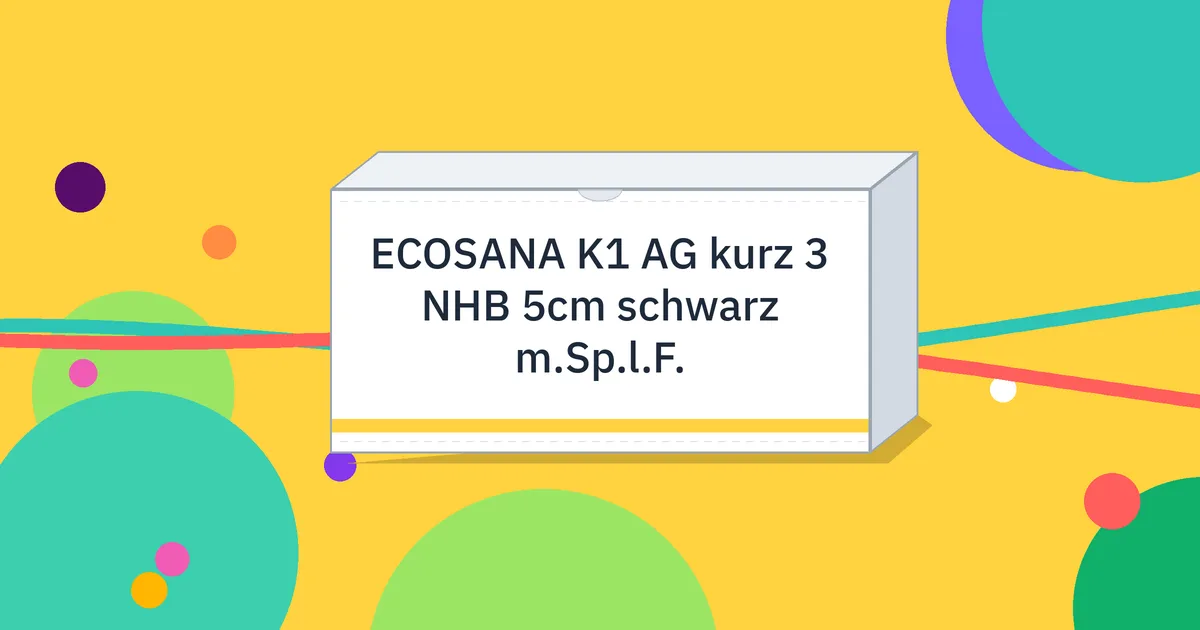 Symbolbild: Packung mit der Aufschrift ECOSANA K1 AG kurz 3 NHB 5cm schwarz m.Sp.l.F. (PZN 04727265) – Verfügbarkeit und Bezug in Apotheken in Frankfurt am Main