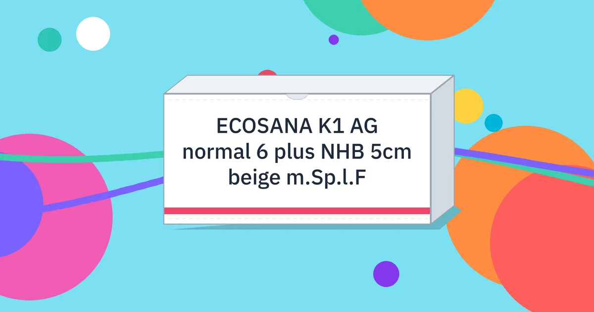 Symbolbild: Packung mit der Aufschrift ECOSANA K1 AG normal 6 plus NHB 5cm beige m.Sp.l.F (PZN 04729979) – Verfügbarkeit und Bezug in Apotheken in Frankfurt am Main