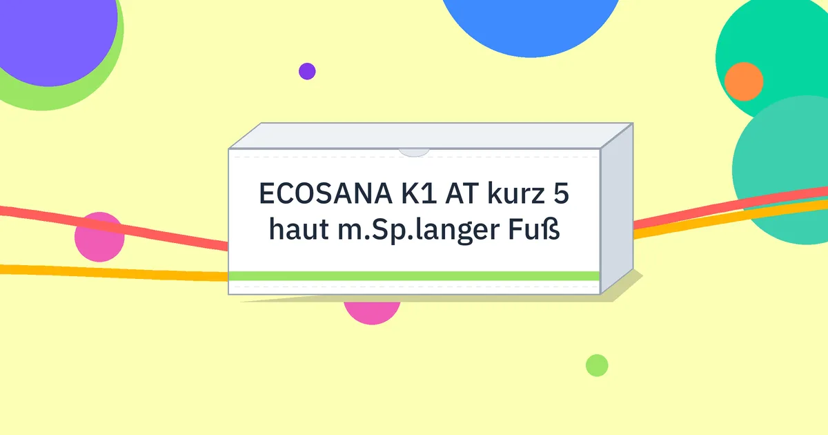 Symbolbild: Packung mit der Aufschrift ECOSANA K1 AT kurz 5 haut m.Sp.langer Fuß (PZN 04732094) – Verfügbarkeit und Bezug in Apotheken in Frankfurt am Main