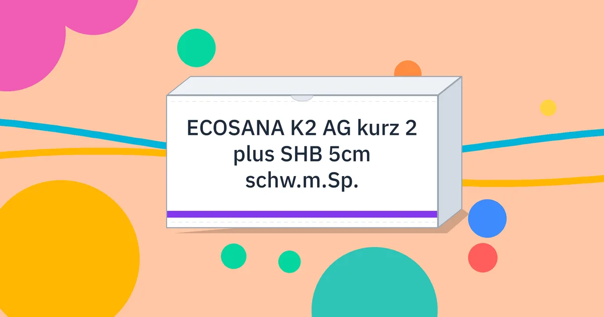 Symbolbild: Packung mit der Aufschrift ECOSANA K2 AG kurz 2 plus SHB 5cm schw.m.Sp. (PZN 01388791) – Verfügbarkeit und Bezug in Apotheken in Frankfurt am Main
