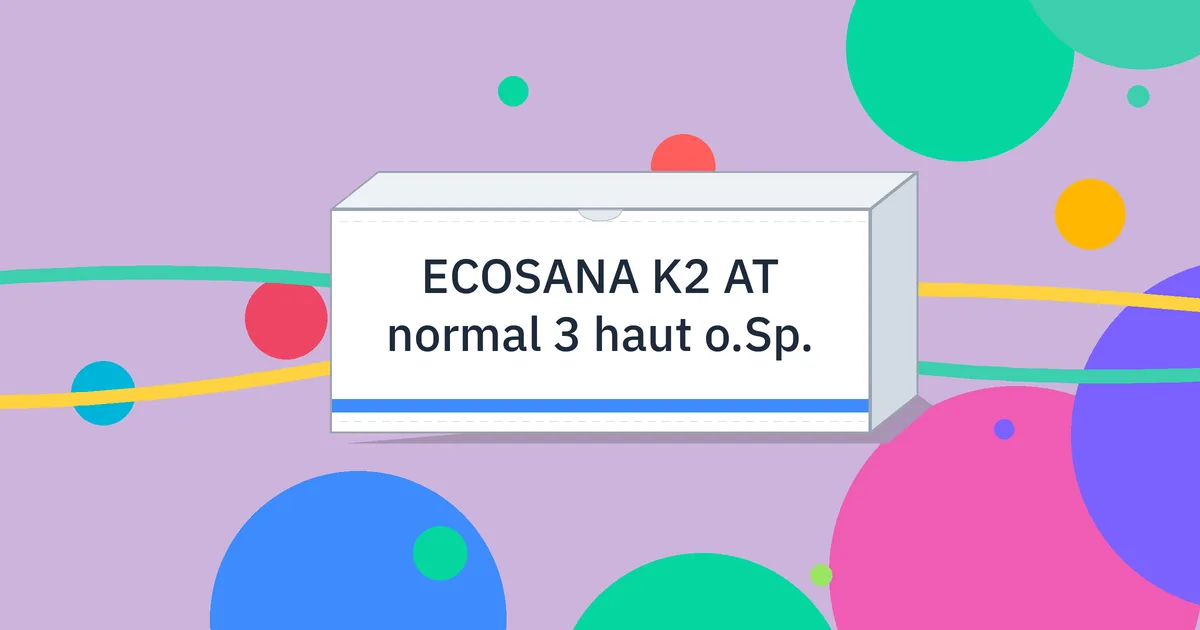 Symbolbild: Packung mit der Aufschrift ECOSANA K2 AT normal 3 haut o.Sp. (PZN 01558224) – Verfügbarkeit und Bezug in Apotheken in Frankfurt am Main