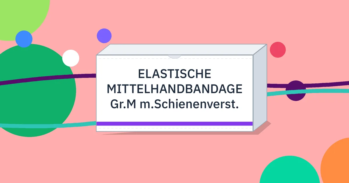 Symbolbild: Packung mit der Aufschrift ELASTISCHE MITTELHANDBANDAGE Gr.M m.Schienenverst. (PZN 06989383) – Verfügbarkeit und Bezug in Apotheken in Frankfurt am Main
