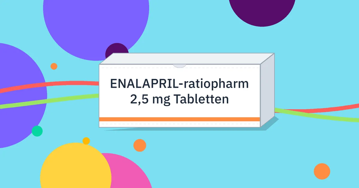 Symbolbild: Packung mit der Aufschrift ENALAPRIL-ratiopharm 2,5 mg Tabletten (PZN 00638168) – Verfügbarkeit und Bezug in Apotheken in Frankfurt am Main