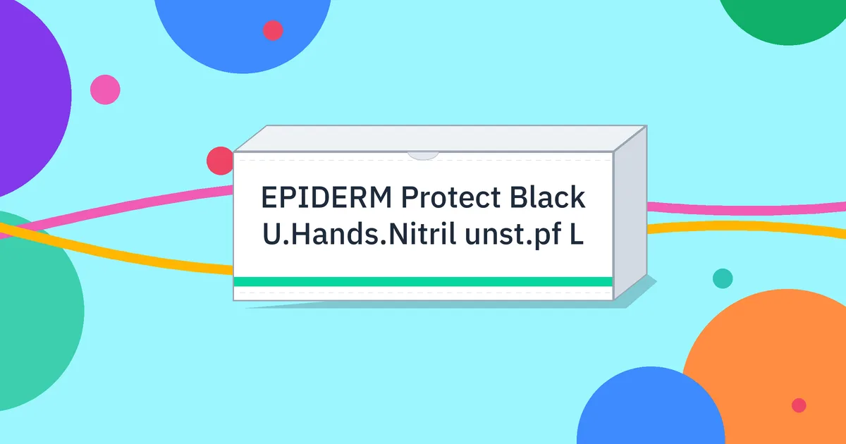 Symbolbild: Packung mit der Aufschrift EPIDERM Protect Black U.Hands.Nitril unst.pf L (PZN 17896644) – Verfügbarkeit und Bezug in Apotheken in Frankfurt am Main