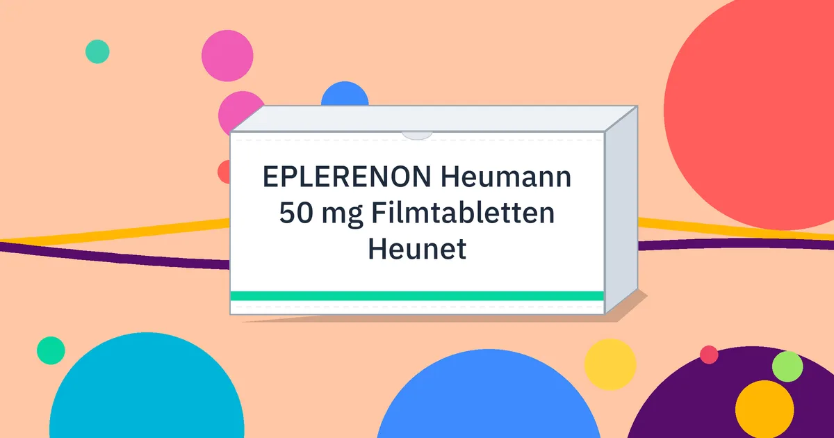 Symbolbild: Packung mit der Aufschrift EPLERENON Heumann 50 mg Filmtabletten Heunet (PZN 13877213) – Verfügbarkeit und Bezug in Apotheken in Frankfurt am Main