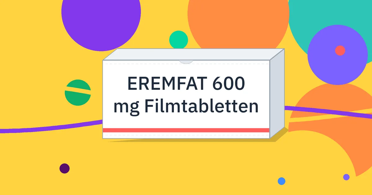 Symbolbild: Packung mit der Aufschrift EREMFAT 600 mg Filmtabletten (PZN 18268039) – Verfügbarkeit und Bezug in Apotheken in Frankfurt am Main