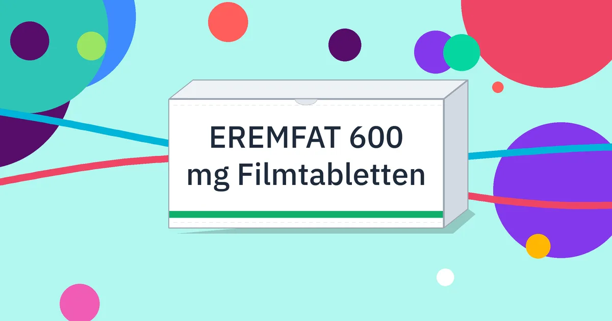 Symbolbild: Packung mit der Aufschrift EREMFAT 600 mg Filmtabletten (PZN 00557346) – Verfügbarkeit und Bezug in Apotheken in Frankfurt am Main