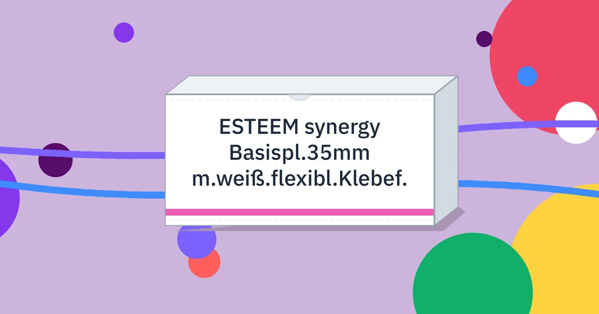 Symbolbild: Packung mit der Aufschrift ESTEEM synergy Basispl.35mm m.weiß.flexibl.Klebef. (PZN 02197745) – Verfügbarkeit und Bezug in Apotheken in Frankfurt am Main