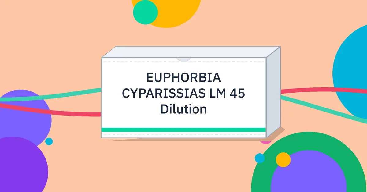 Symbolbild: Packung mit der Aufschrift EUPHORBIA CYPARISSIAS LM 45 Dilution (PZN 13482070) – Verfügbarkeit und Bezug in Apotheken in Frankfurt am Main