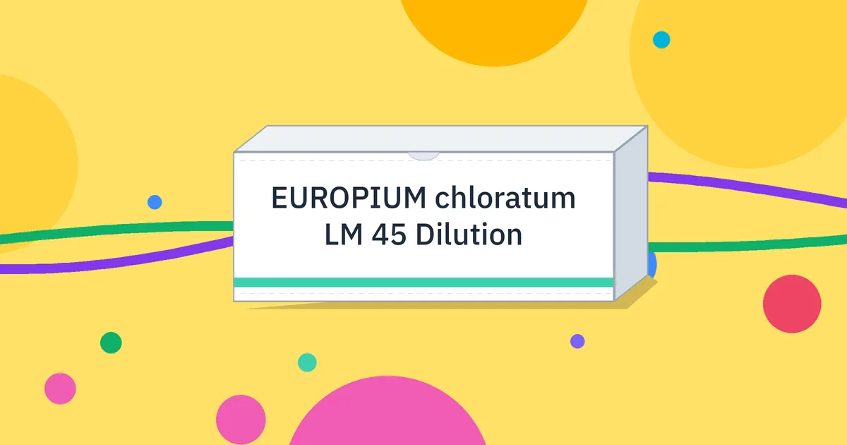 Symbolbild: Packung mit der Aufschrift EUROPIUM chloratum LM 45 Dilution (PZN 13484407) – Verfügbarkeit und Bezug in Apotheken in Frankfurt am Main