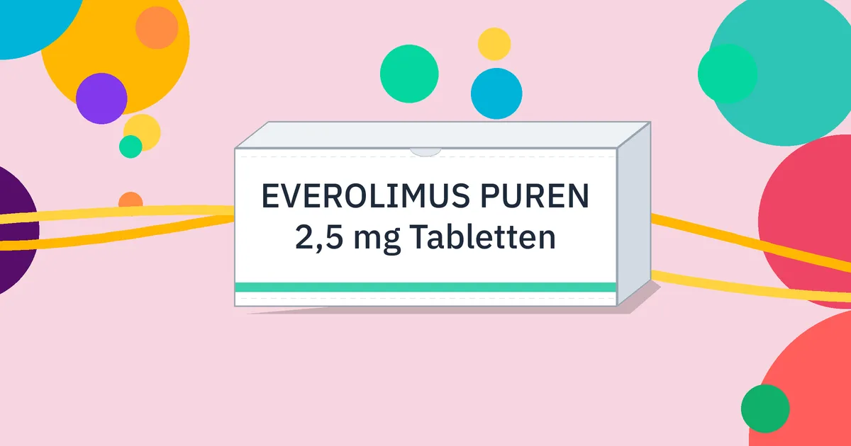 Symbolbild: Packung mit der Aufschrift EVEROLIMUS PUREN 2,5 mg Tabletten (PZN 15255444) – Verfügbarkeit und Bezug in Apotheken in Frankfurt am Main