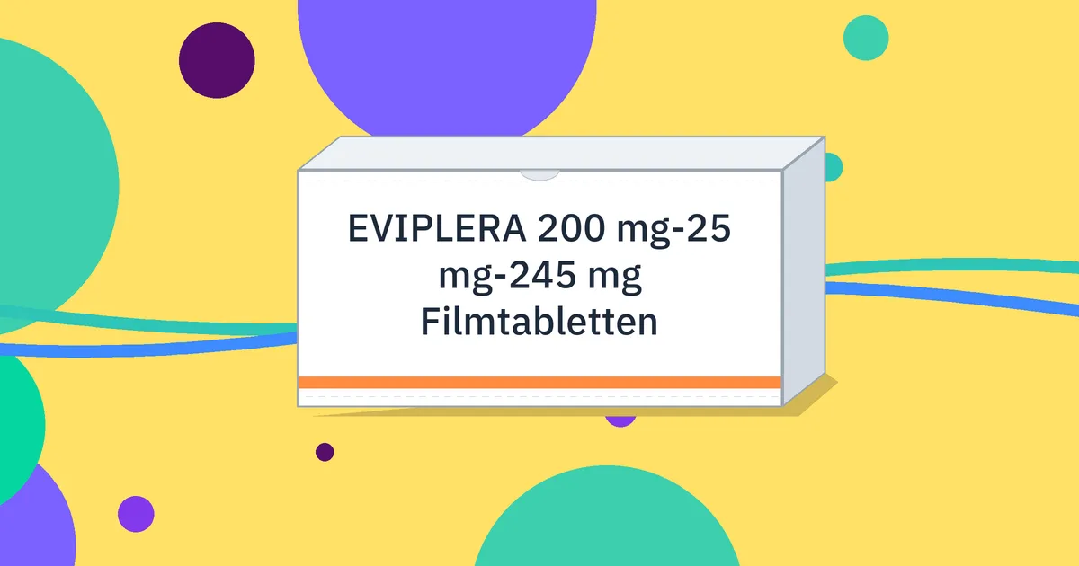 Symbolbild: Packung mit der Aufschrift EVIPLERA 200 mg-25 mg-245 mg Filmtabletten (PZN 13330638) – Verfügbarkeit und Bezug in Apotheken in Frankfurt am Main