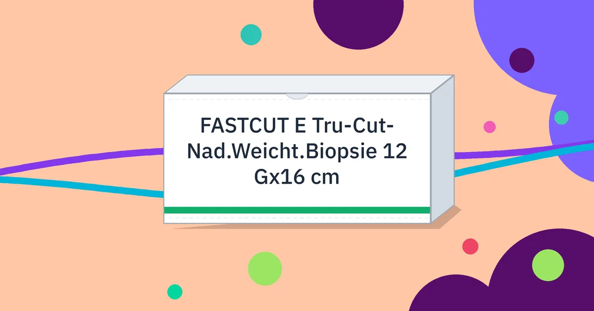 Symbolbild: Packung mit der Aufschrift FASTCUT E Tru-Cut-Nad.Weicht.Biopsie 12 Gx16 cm (PZN 19738688) – Verfügbarkeit und Bezug in Apotheken in Frankfurt am Main