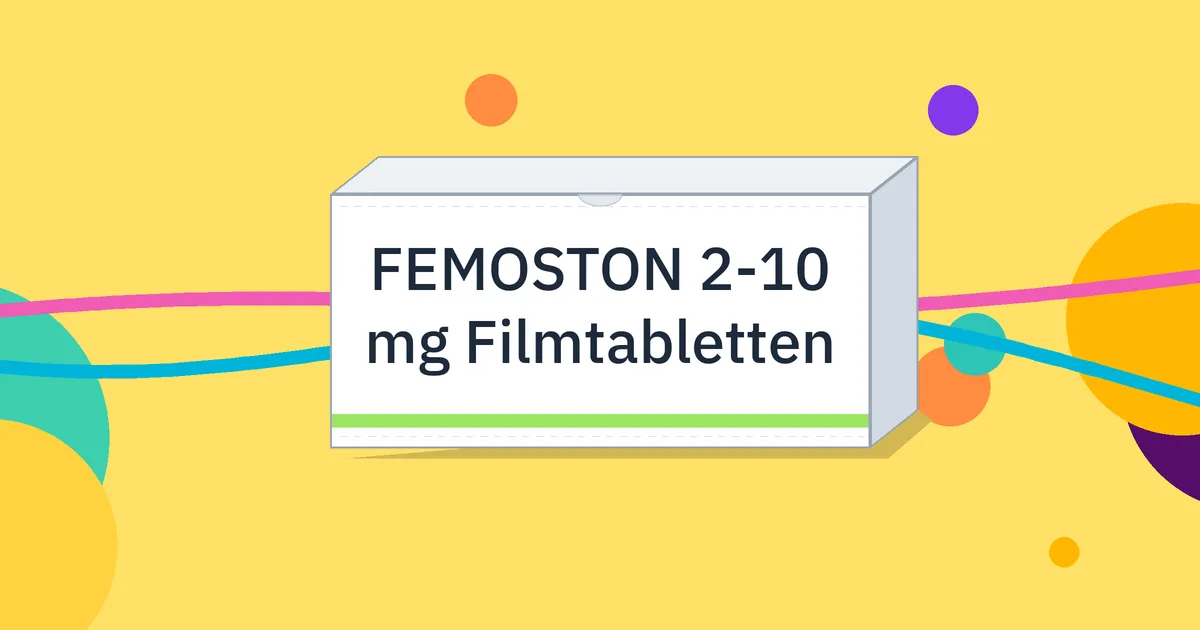 Symbolbild: Packung mit der Aufschrift FEMOSTON 2-10 mg Filmtabletten (PZN 01086156) – Verfügbarkeit und Bezug in Apotheken in Frankfurt am Main