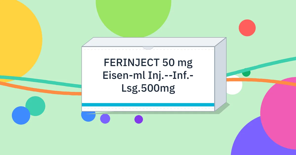 Symbolbild: Packung mit der Aufschrift FERINJECT 50 mg Eisen-ml Inj.--Inf.-Lsg.500mg (PZN 12455444) – Verfügbarkeit und Bezug in Apotheken in Frankfurt am Main