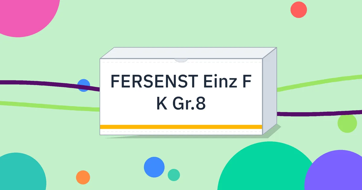 Symbolbild: Packung mit der Aufschrift FERSENST Einz F K Gr.8 (PZN 01738423) – Verfügbarkeit und Bezug in Apotheken in Frankfurt am Main